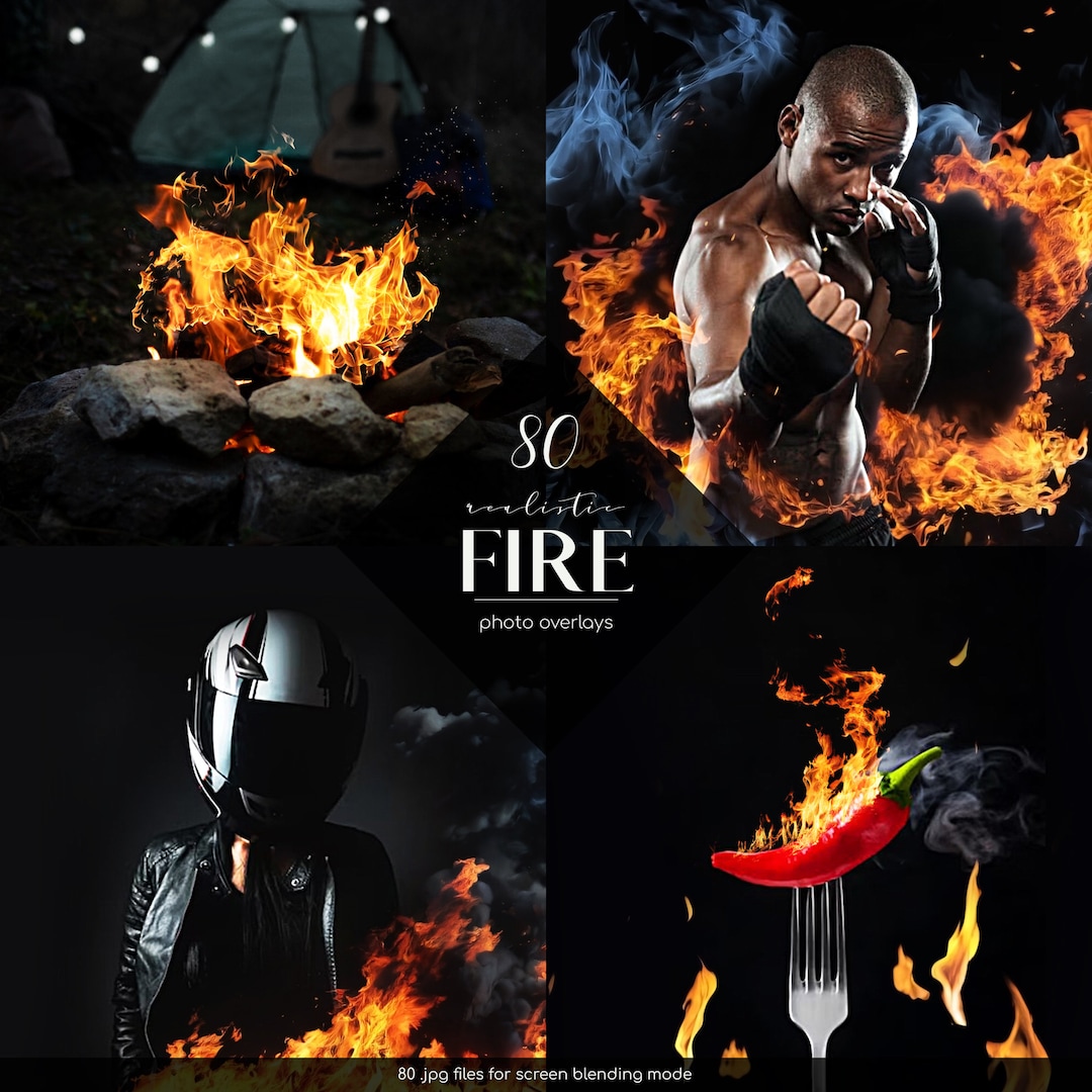 Fire Photo Overlays, 80 JPG Files, Realistic Fireplace Photo Effect ...