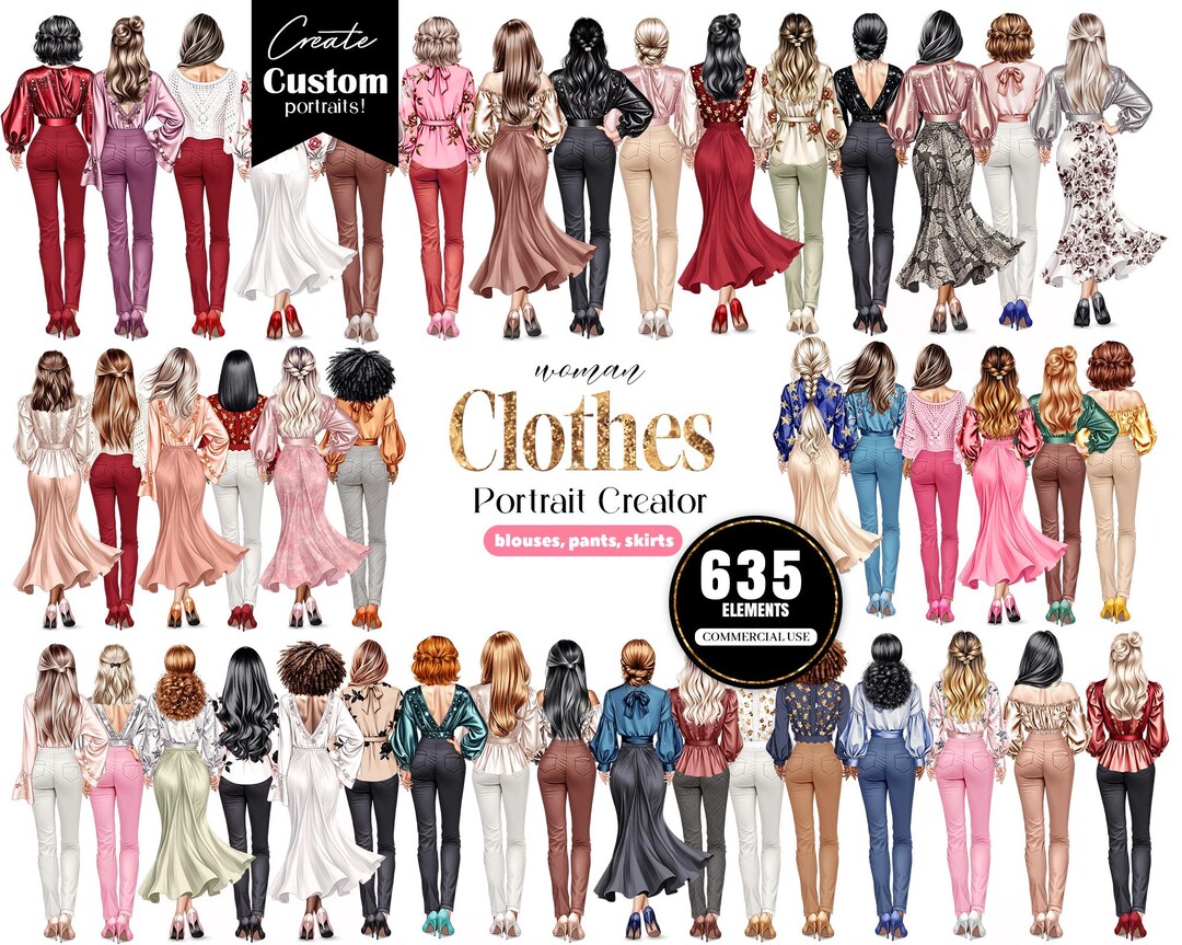 Fashion Woman Clothes Clipart - Portrait Creator, Blouses and Pants - Etsy