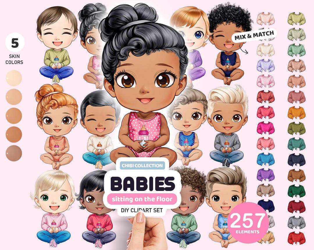 Chibi Sitting Babies Clipart: Custom Anime Doll Creator (PNG Digital ...