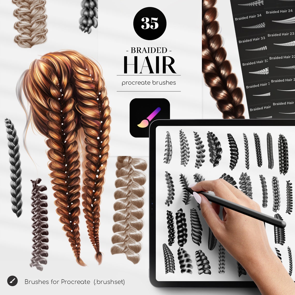 35 Procreate Braided Hair Brushes: Hairstyles Brushset (commercial Use ...