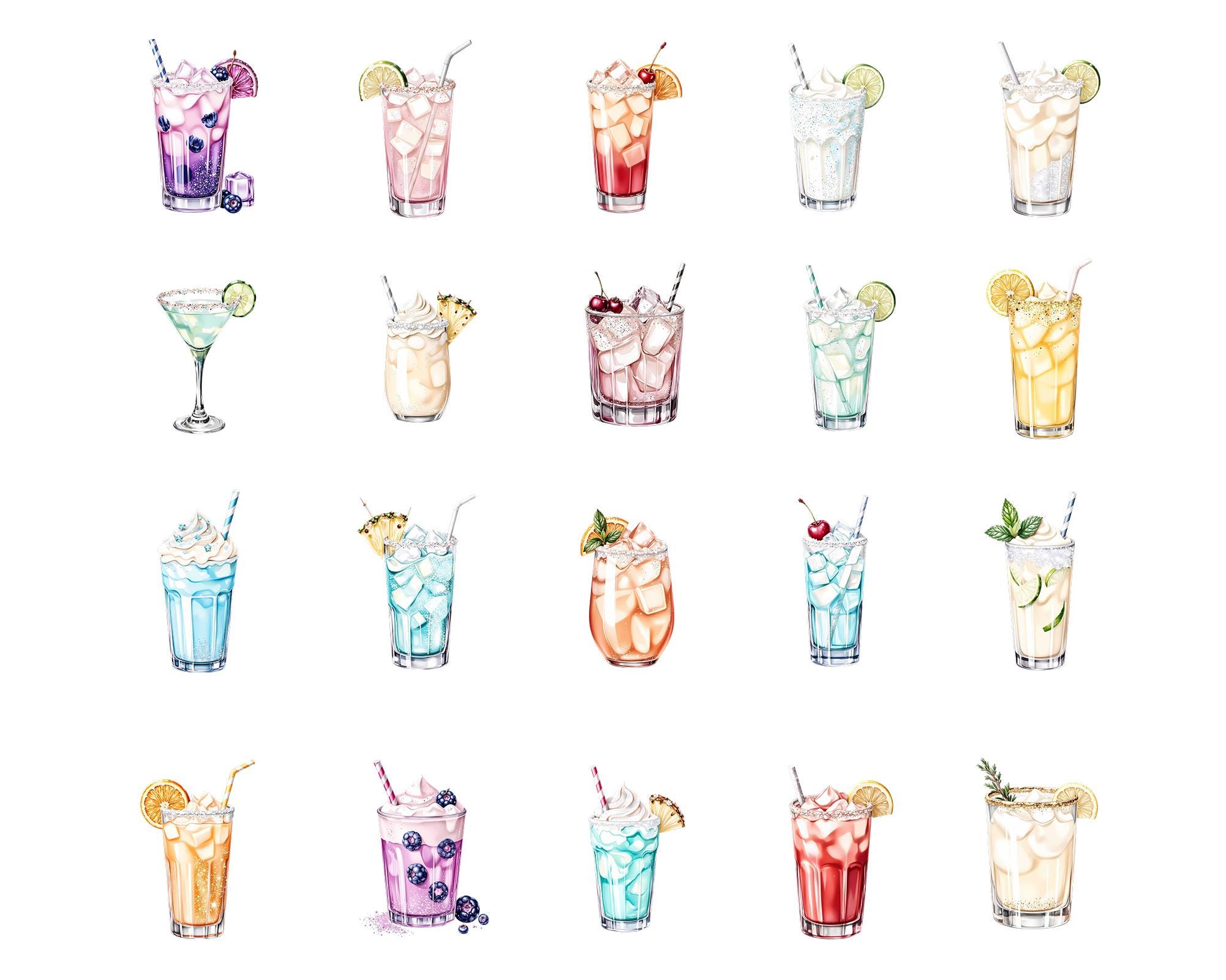 Mixed Alcoholic Drinks Clipart Set, Cocktail PNG Bundle, Colorful ...