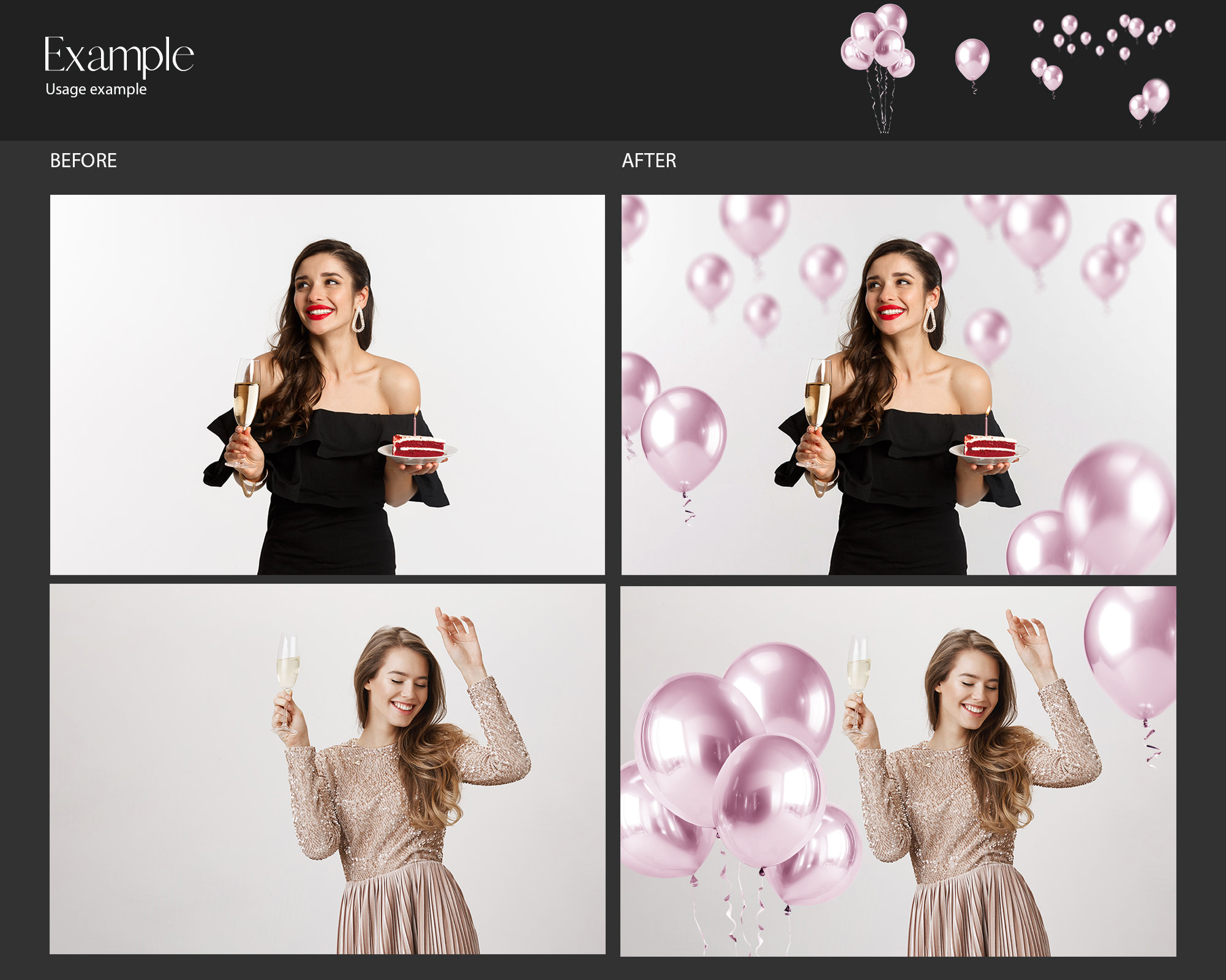 Pink Balloons Photo Overlays, 30 PNG Files, Balloons Digital Backdrop ...