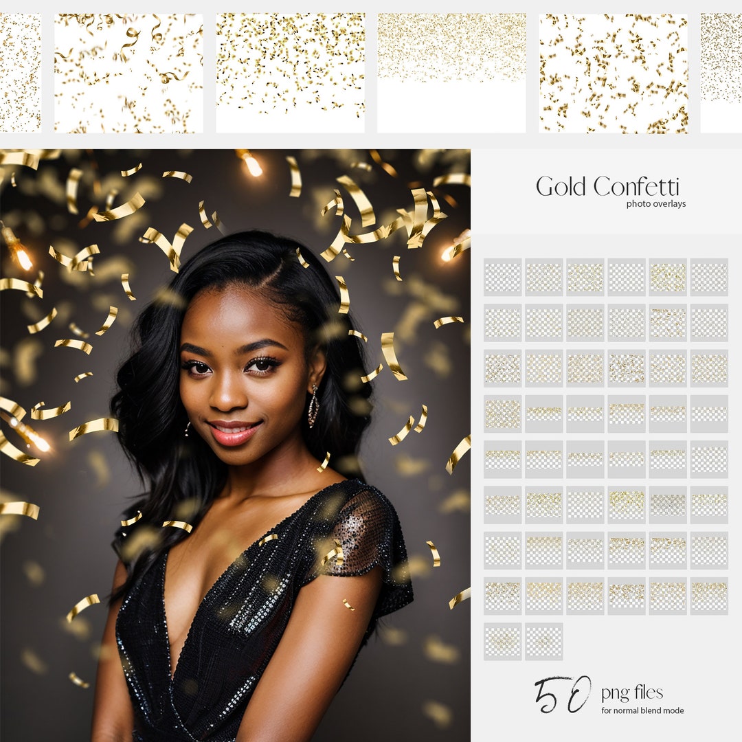 Gold Confetti Overlays, 50 PNG Files, Gold Confetti Clip Art, Festive ...