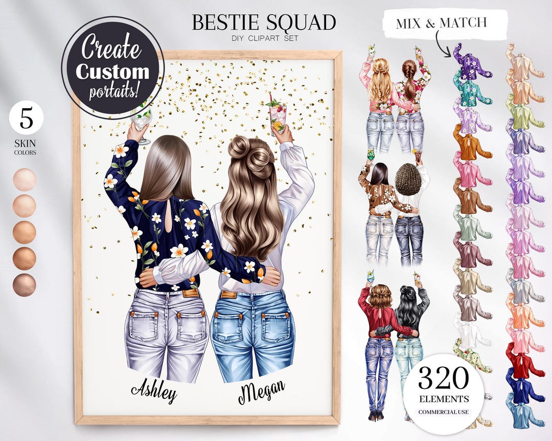 Bestie Squad Clipart, Party Besties Clip Art, Girls Portrait Creator ...