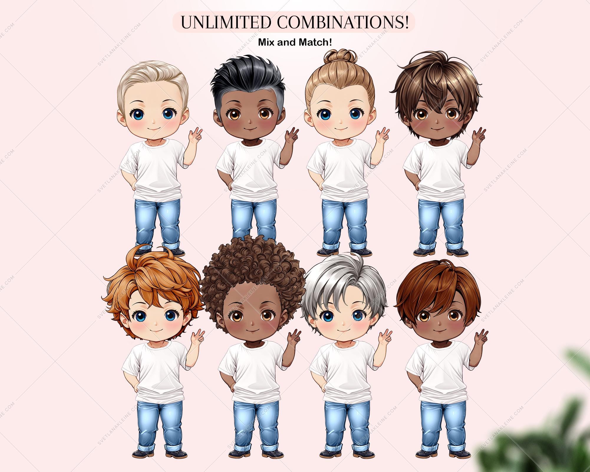 Chibi Boys Hairstyles Clipart: Doll Creator Hair PNG (digital Download ...