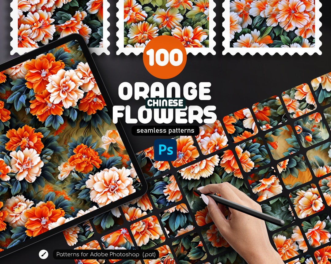 100 Orange Flowers Photoshop Patterns .PAT, Orange Flowers Patterns for ...