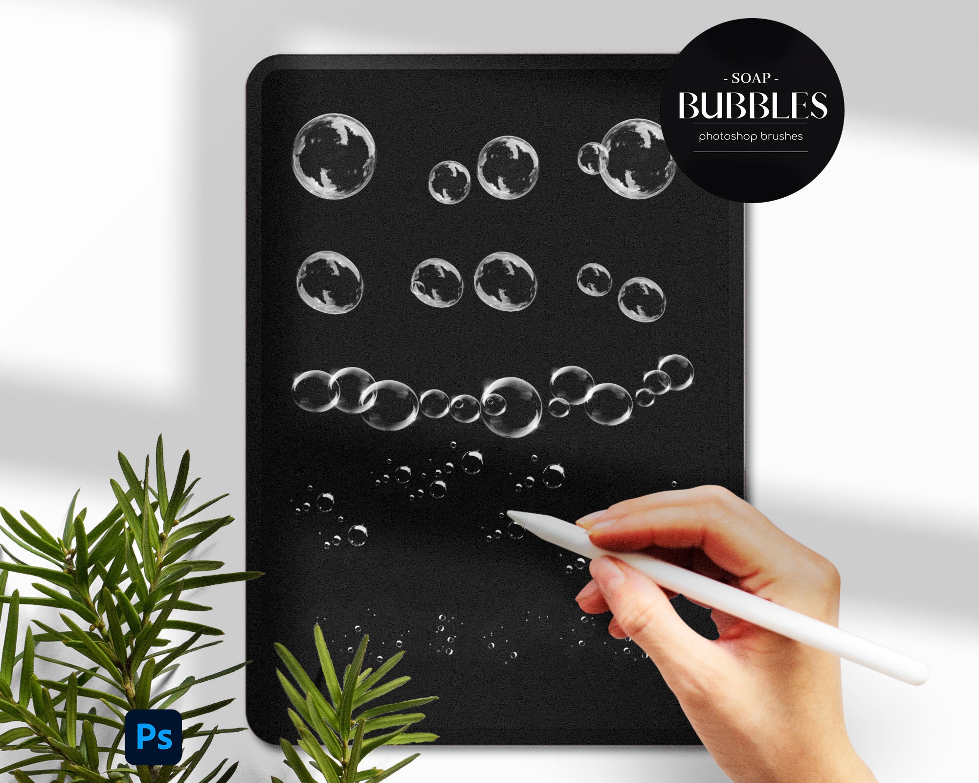 30 Soap Bubbles Photoshop Brushes .ABR, Realistic Brushes Addon, Water ...