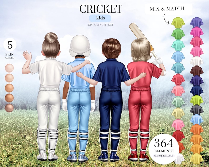 Cricket Kids Clipart, Cricket Team Kids Clipart, Over 364 Elements ...