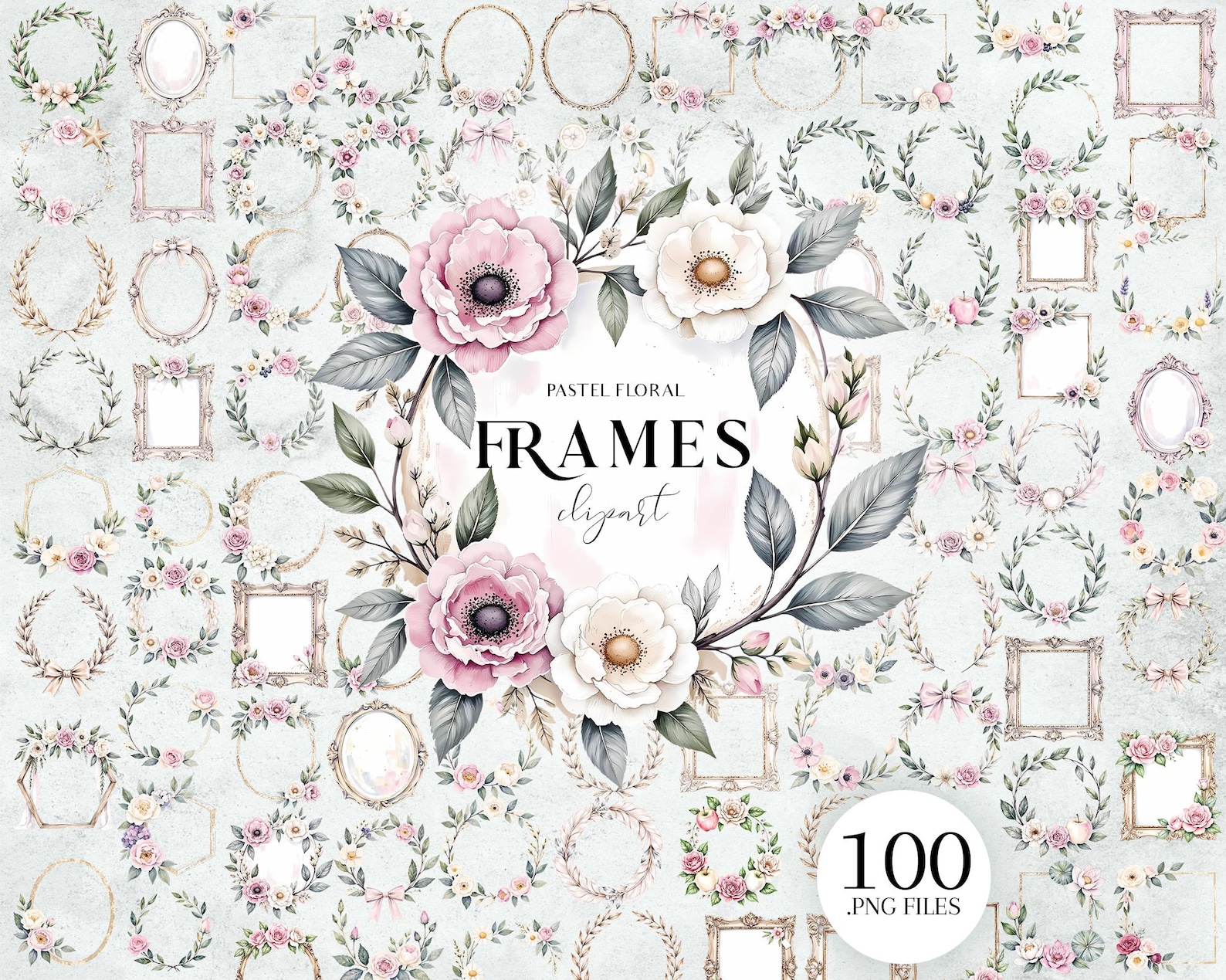 Pastel Floral Frames Clipart, Gently Wreaths Flowers PNG - Etsy