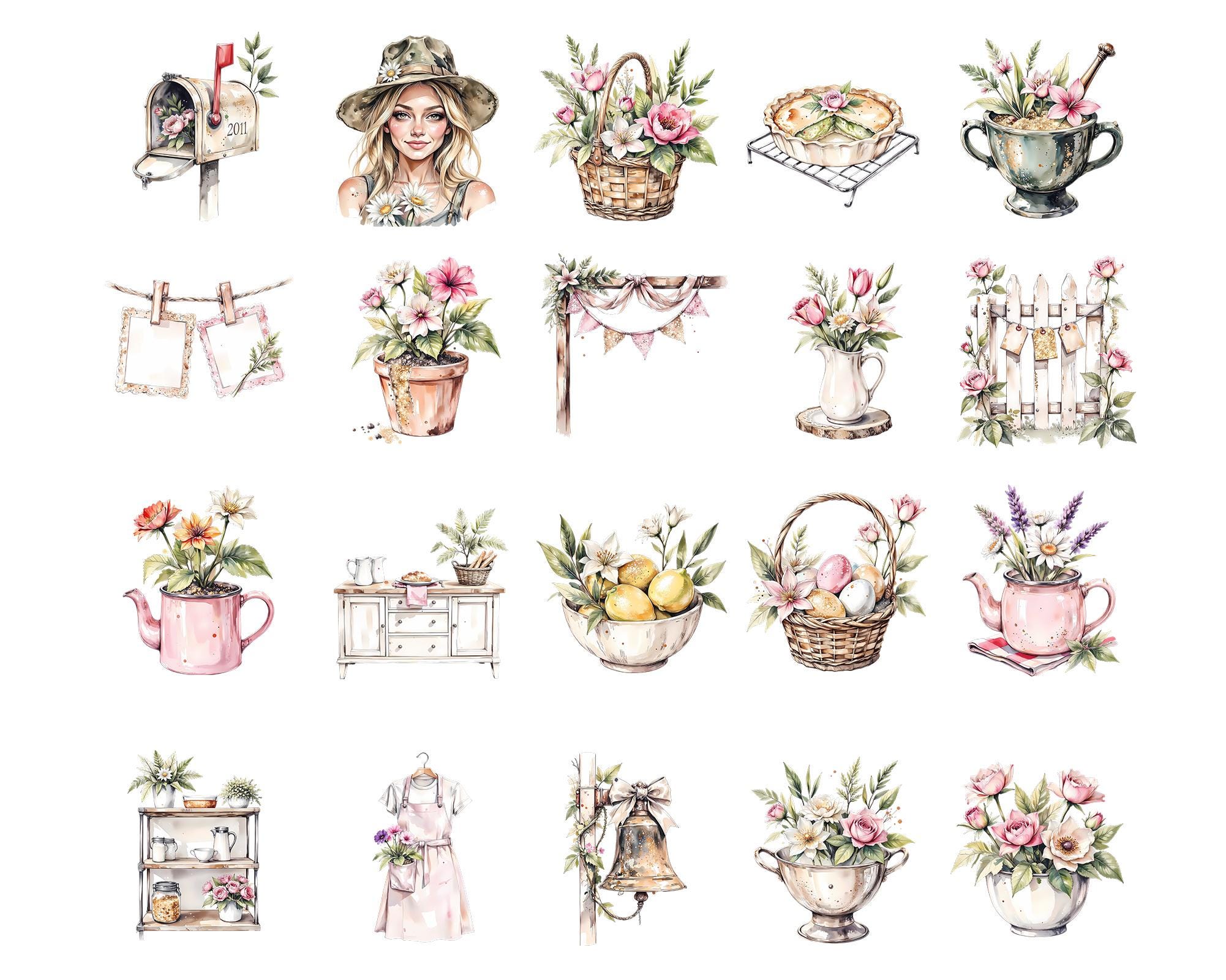 Rustic Farmhouse Clipart Set, Country Cottage PNG Illustrations ...