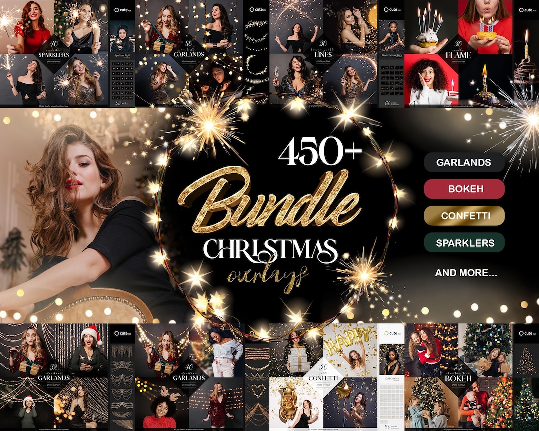 450+ Christmas Overlays Bundle | Sparkler Lights, Bokeh, Confetti ...