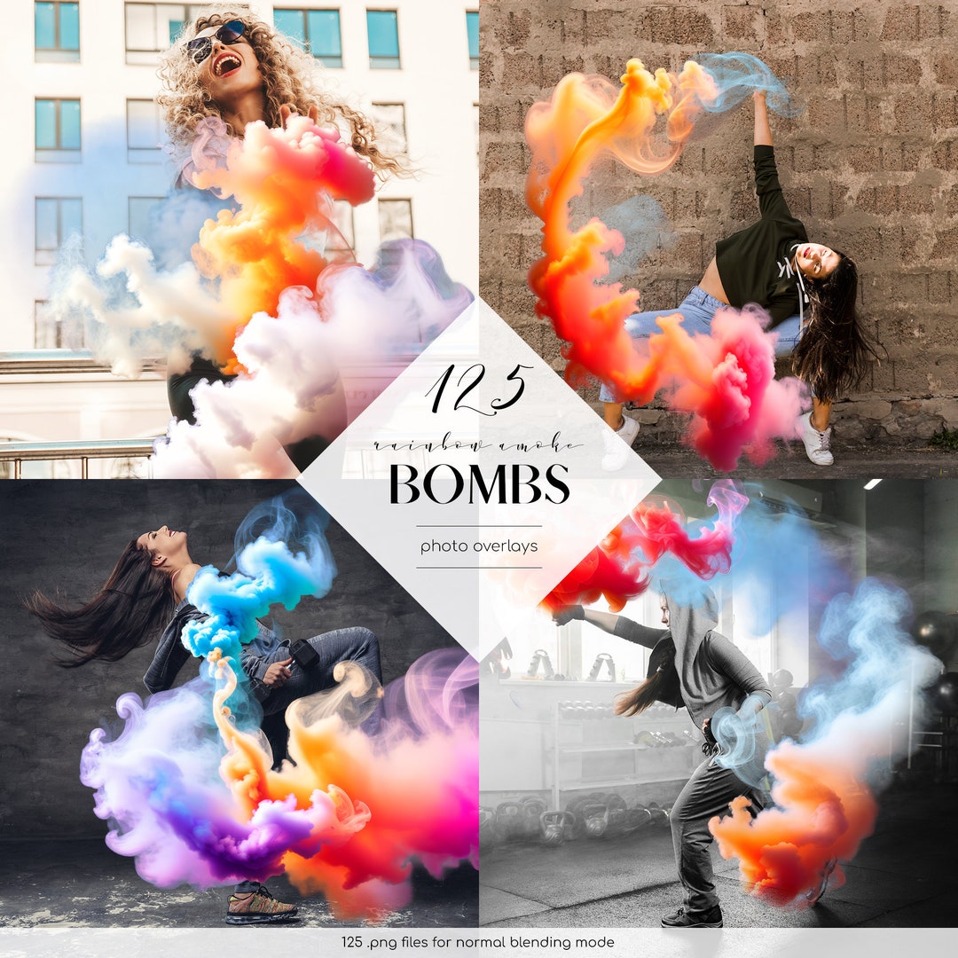 Rainbow Smoke Bomb Photo Overlays, 125 PNG Files, Colorful Smoke ...