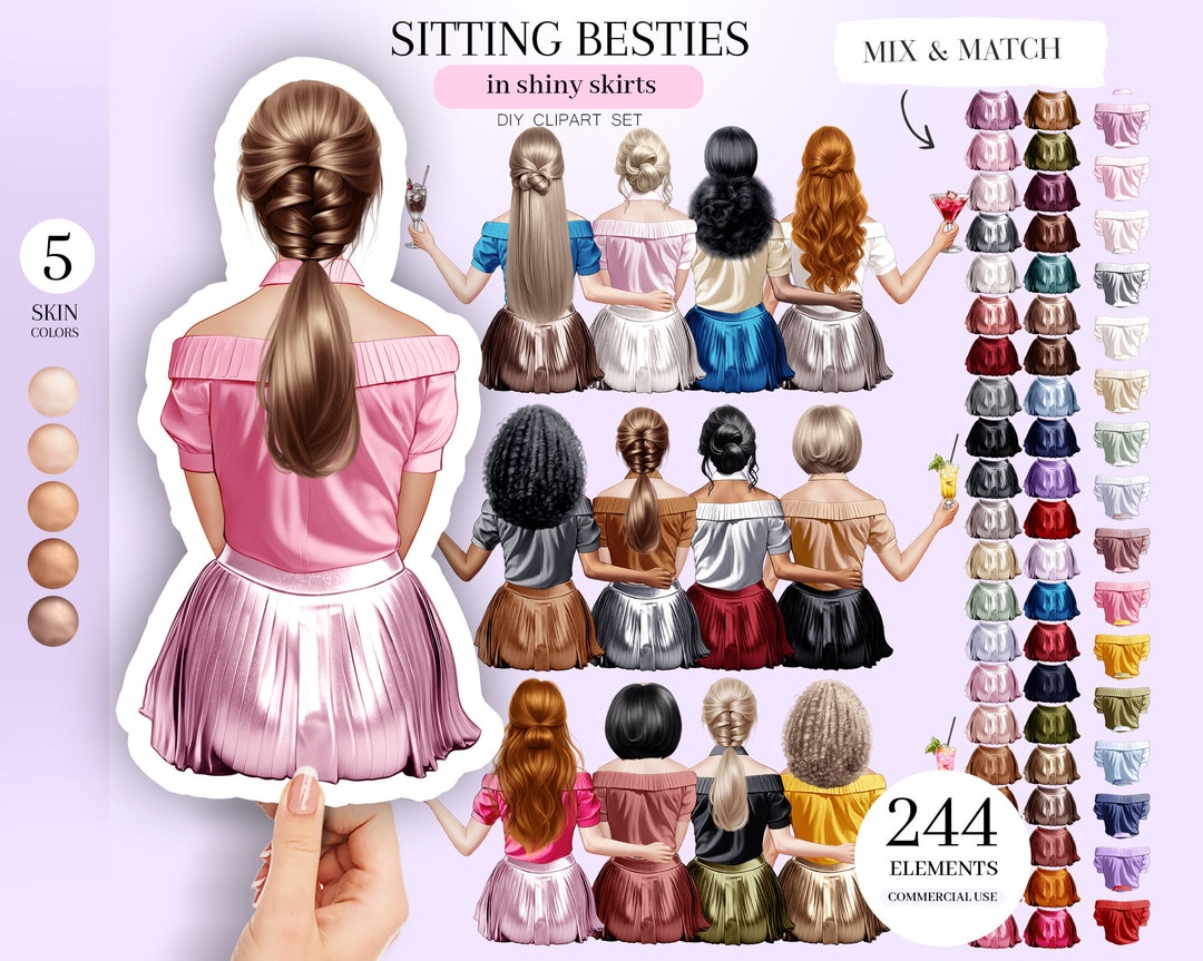 Shiny Besties Clipart, Soul Sisters Clipart, Girls in Skirts, Girls ...
