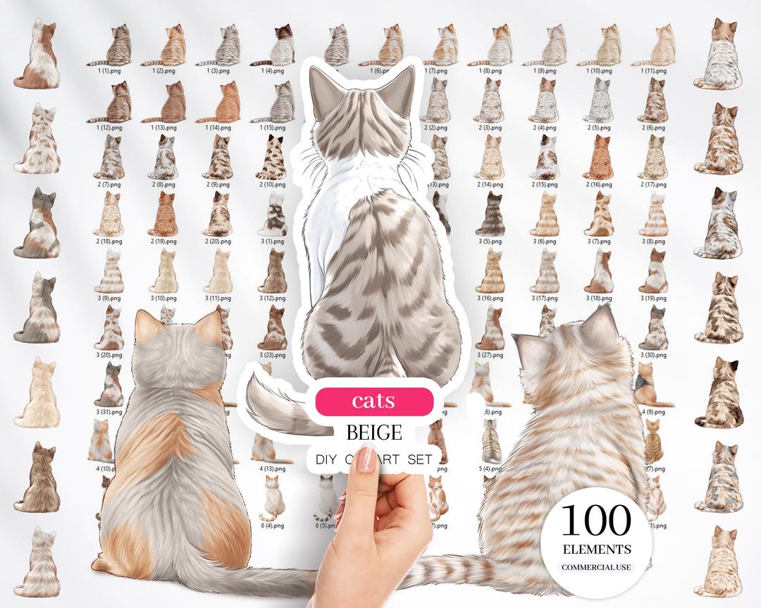 Beige Cats Clipart, Kittens PNG, Pastel Cats Illustration, Cats From ...