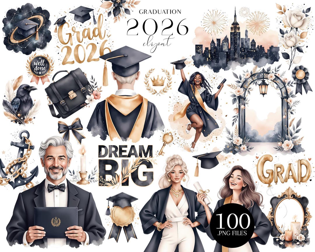 Graduation 2026 Clipart, Grad 2026 PNG, Graduation Party Art - Etsy