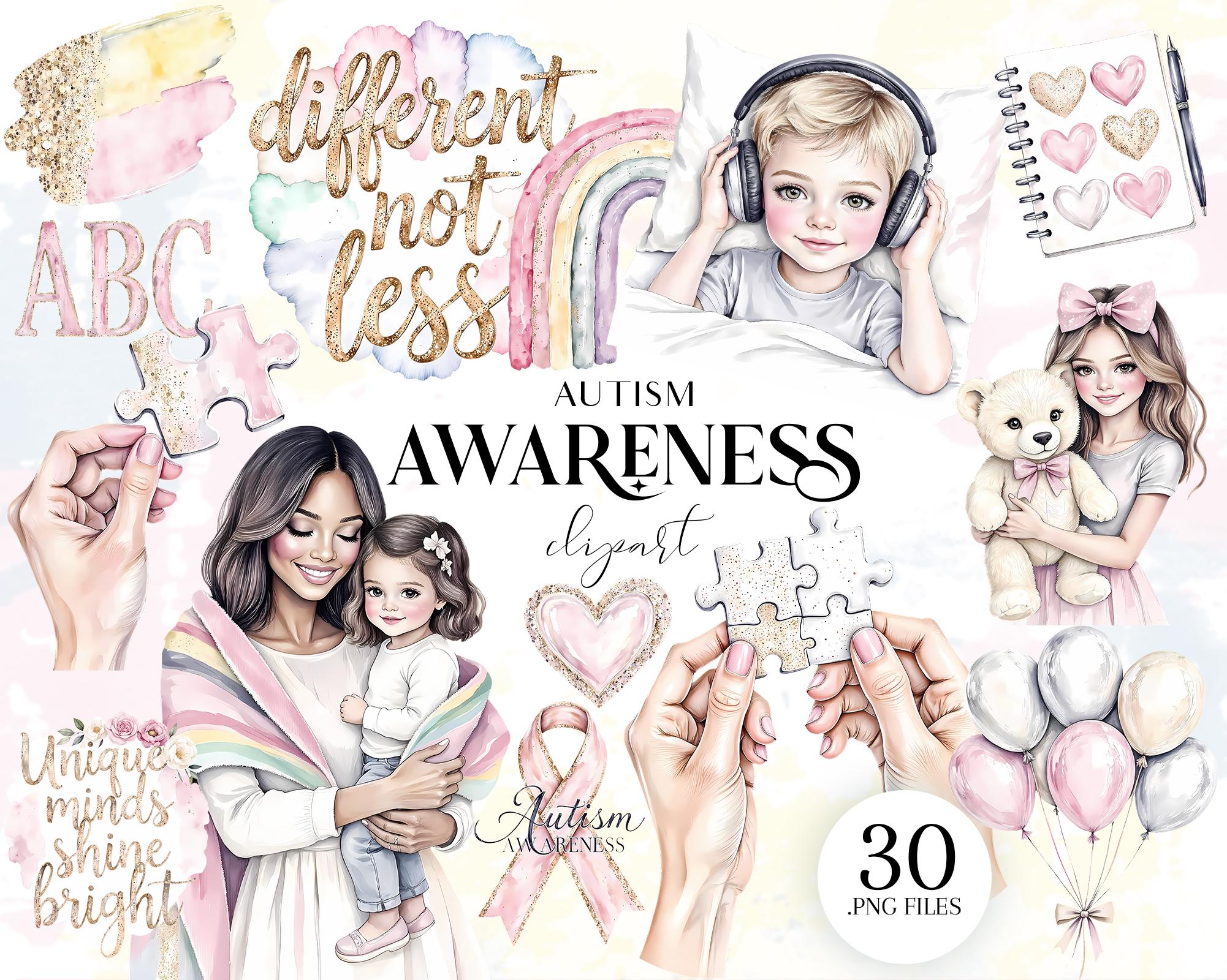 Autism Awareness Clipart, Different Not Less PNG, Puzzle Piece ...