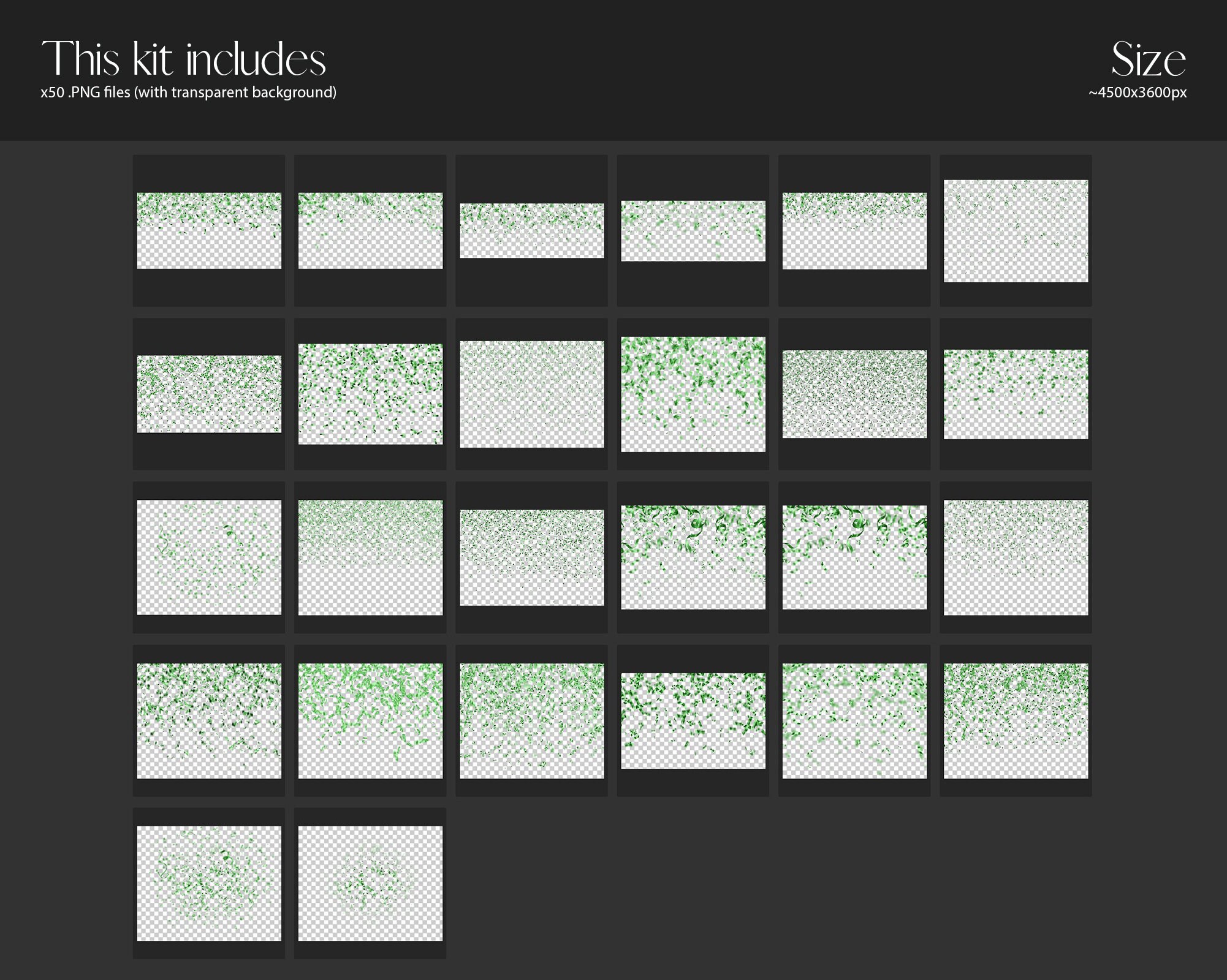 Green Confetti Overlays, 50 PNG Files, Green Confetti Clip Art, Festive ...