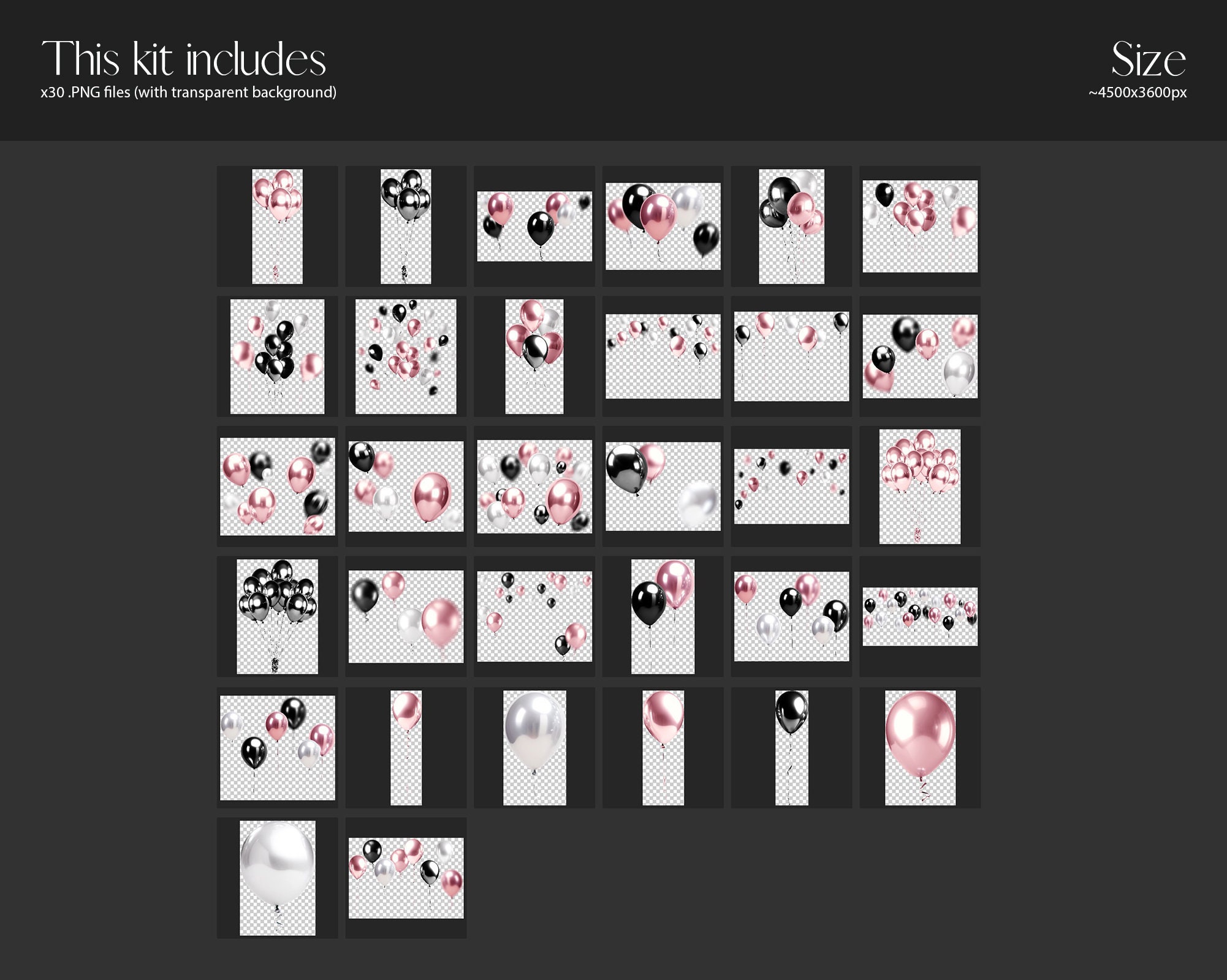 Black and Pink Balloons Photo Overlays, 30 PNG Files, Girly Balloons ...