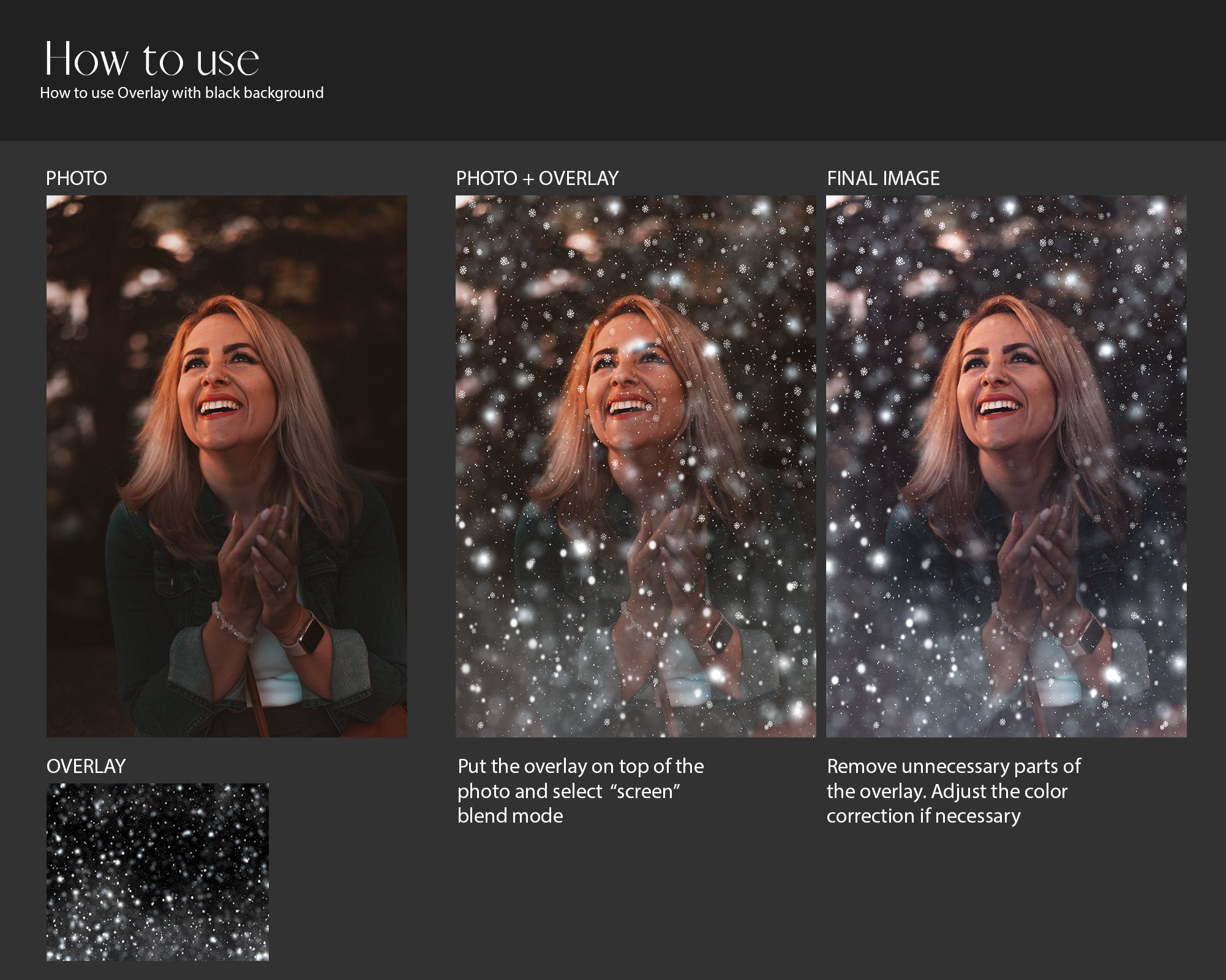 Snowflakes Photo Overlays, 20 JPG Files, Snow Photo Effects, Winter ...