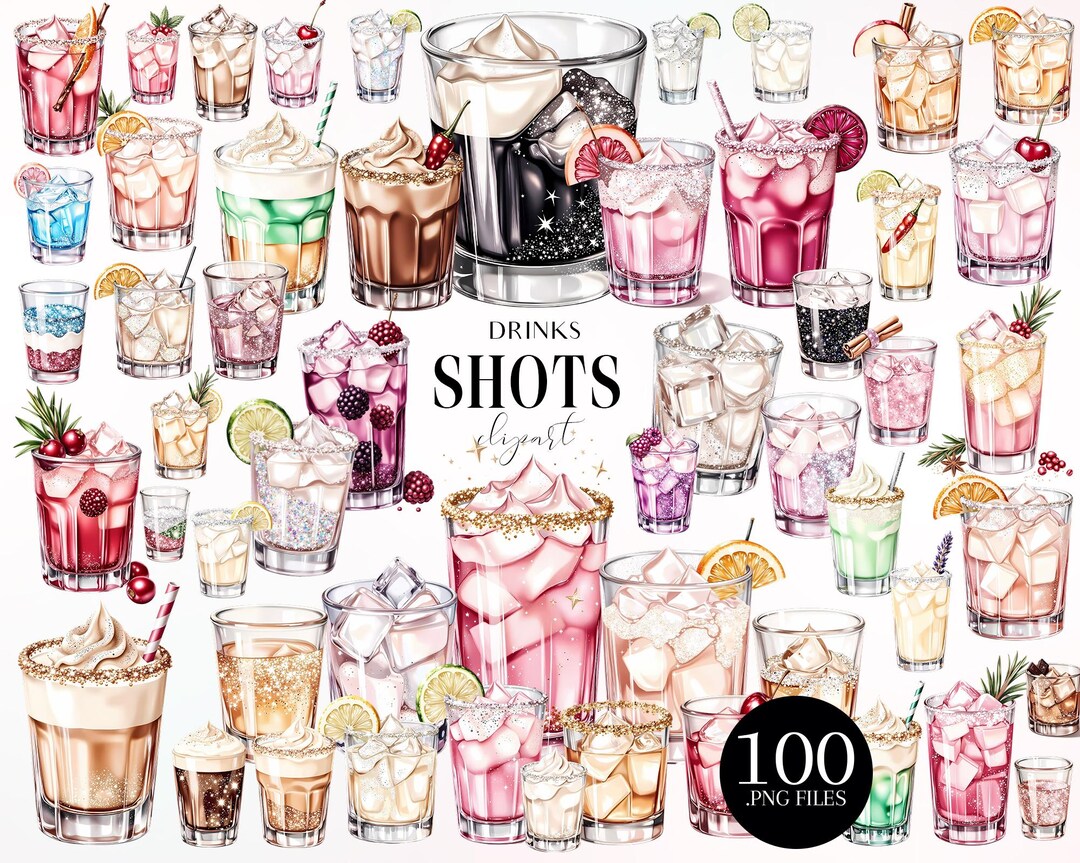 Shots Clipart Set, Colorful Shot Glass PNG, Party Drink Illustrations ...