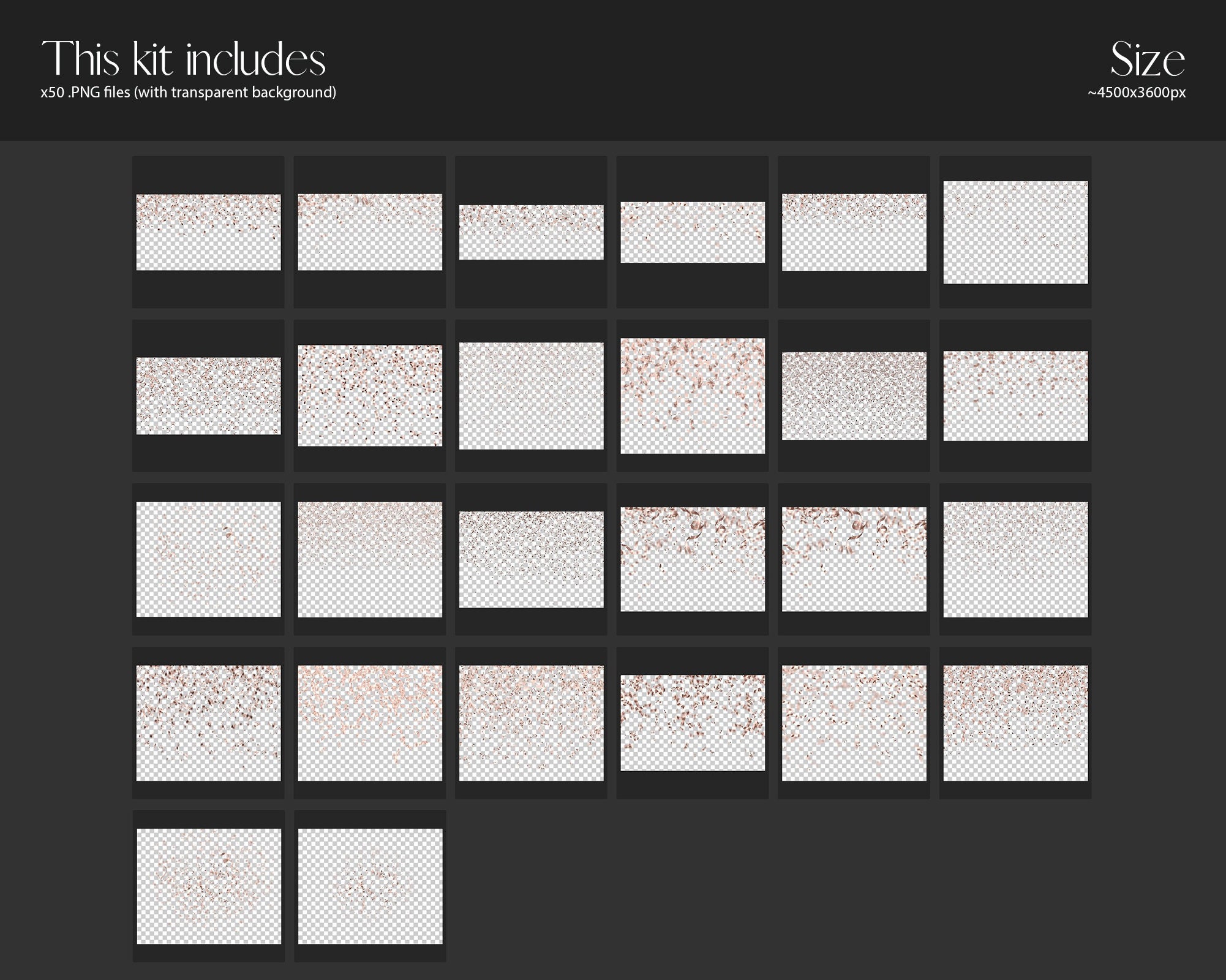 Rose Gold Confetti Overlays, 50 PNG Files, Rose Gold Confetti Clip Art ...