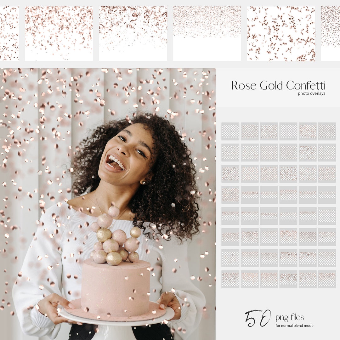 Rose Gold Confetti Overlays, 50 PNG Files, Rose Gold Confetti Clip Art ...
