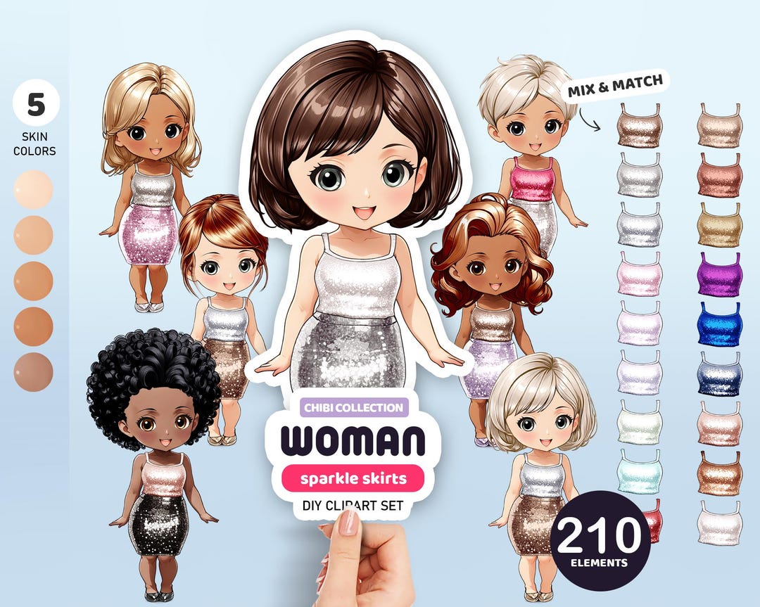 Chibi Sparkle Tops Clipart, Fancy Girl Creator, Personalized Portrait ...