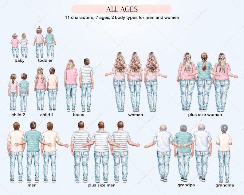 All Ages People Clipart Bundle, Big Family Clipart, People Creator ...