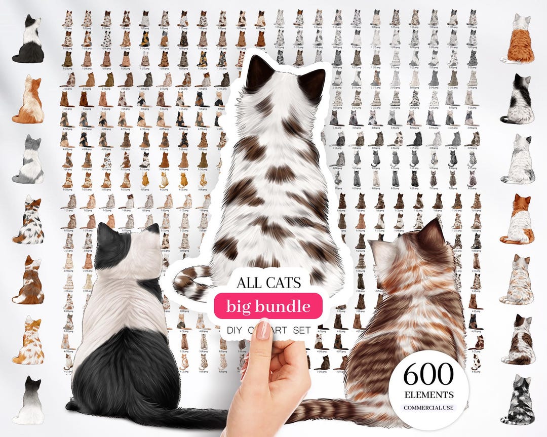 Mix Cats Clipart Bundle, Cats Breeds Illustrations, Black | White ...