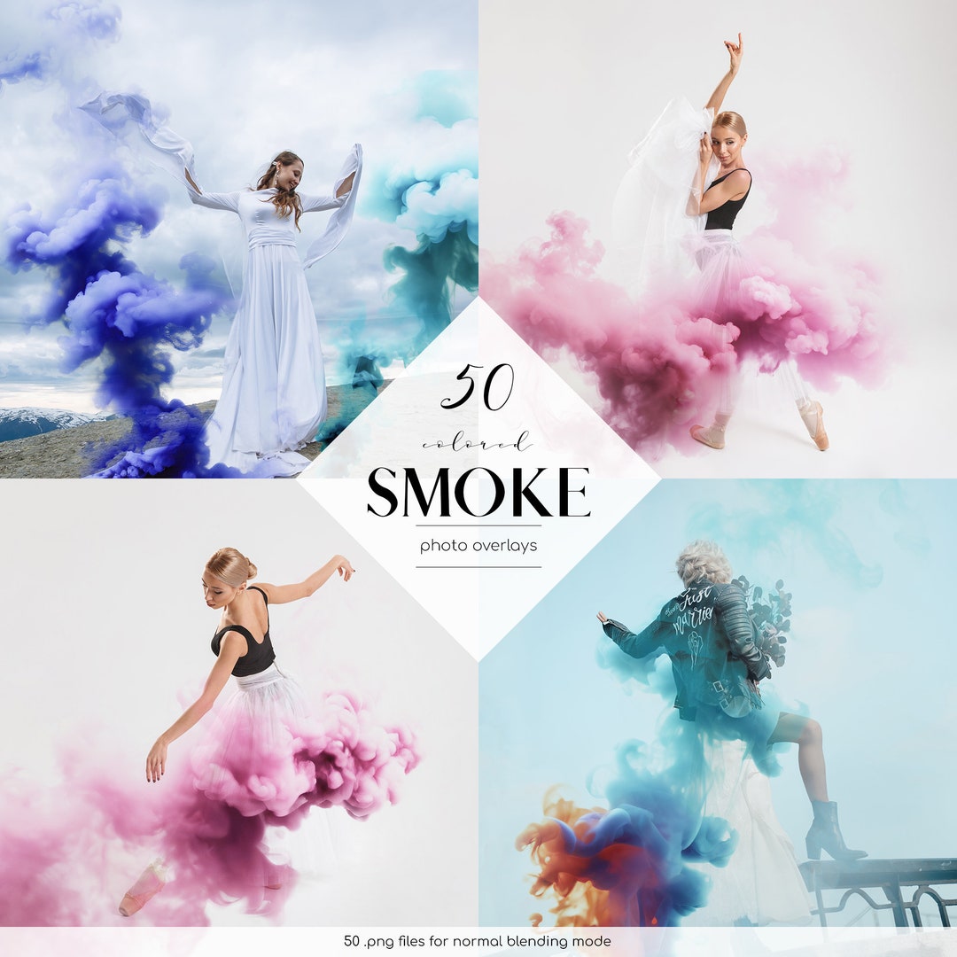 Rainbow Smoke Overlays: 50 Colorful PNG Photo Effects (digital Download ...