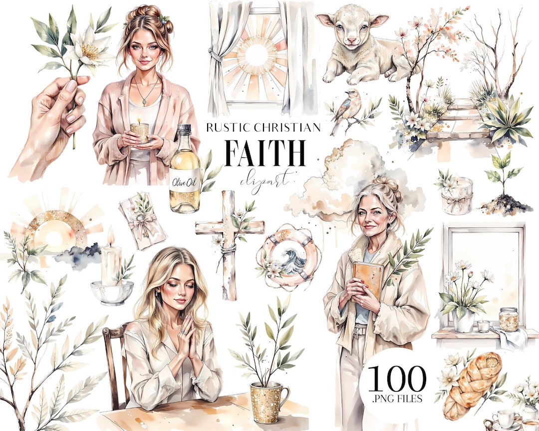 Rustic Christian Faith Clipart Set, Biblical PNG Elements, Spiritual ...