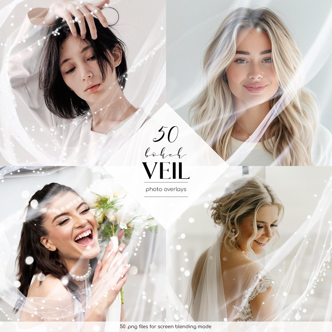 Bokeh Veil Photo Overlays, Artistic Wedding Clipart, White Veil Photo ...
