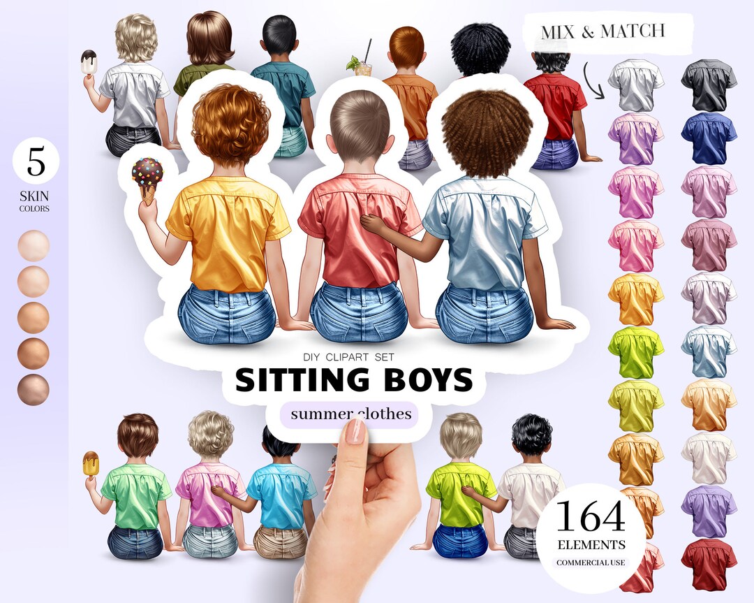 Sitting Boys Clipart, Summer Children PNG, Doll Creator, Custom Boy ...