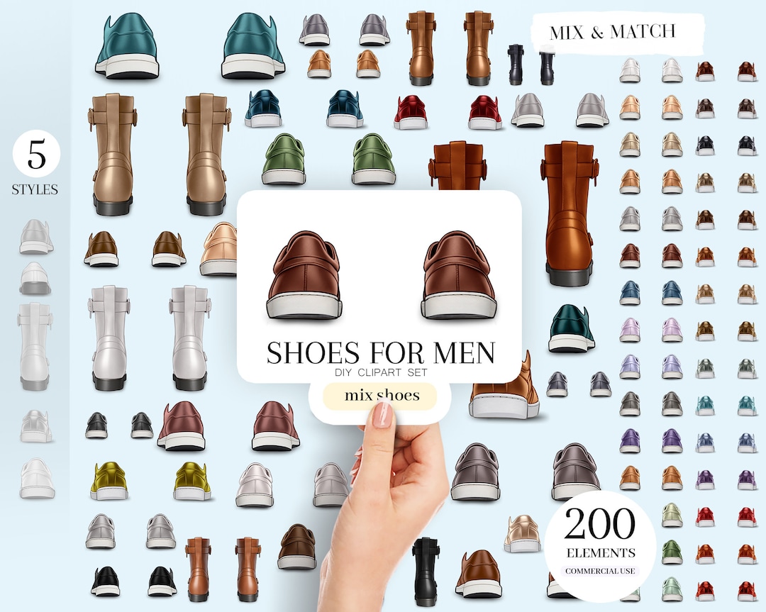 Shoes for Men Clipart Add-on, Mix Shoes Clipart, Footwear PNG, Custom ...