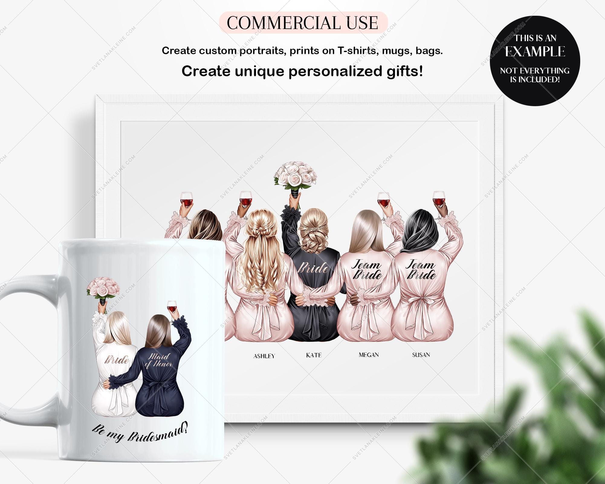 Curvy Team Bride Clipart: Plus Size Bridesmaids, Wedding Portrait ...