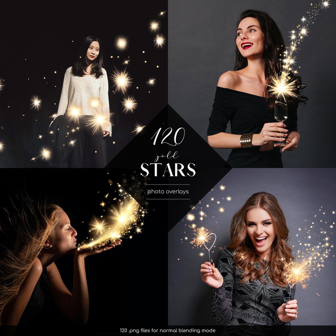Gold Star Photo Overlays: 120 Sparkling PNG Effects (commercial Use) - Etsy