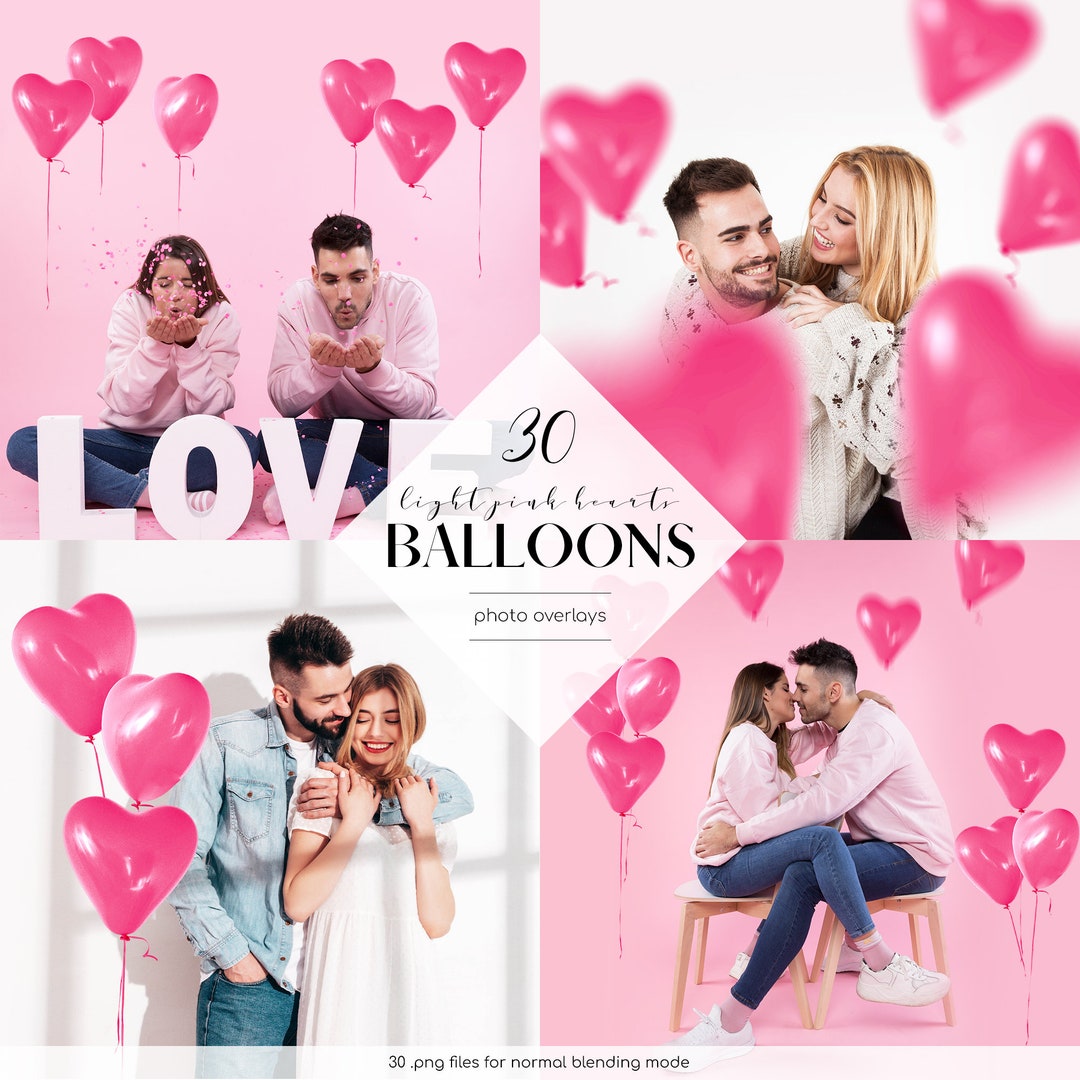 Light Pink Hearts Balloons Clipart, Love Photo Overlays, 30 PNG Files ...