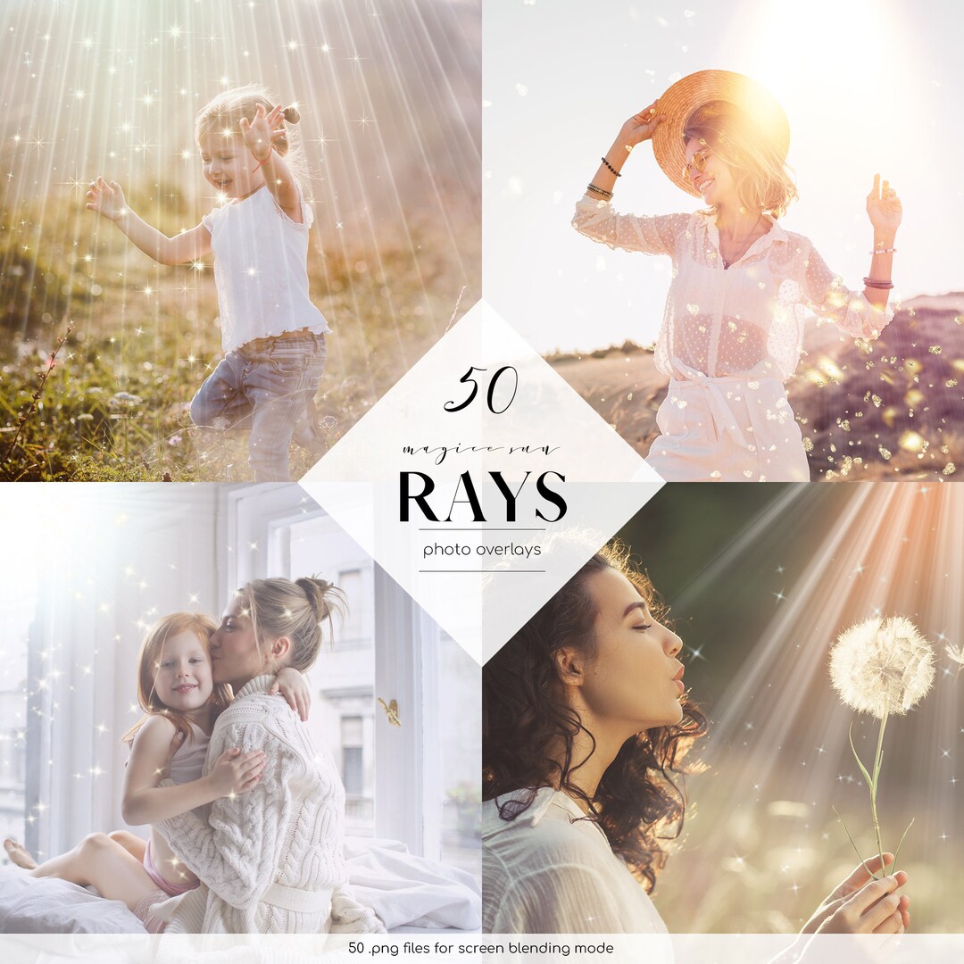 50 Magic Sun Rays Photo Overlays, Magic Light Clipart, Dreamy Overlay ...