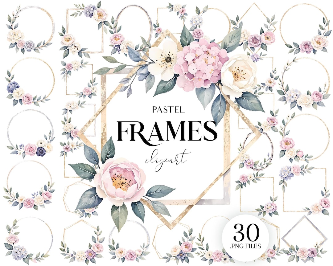 Watercolor Pastel Frames Clipart, Floral Geometric PNG, Wedding Borders ...