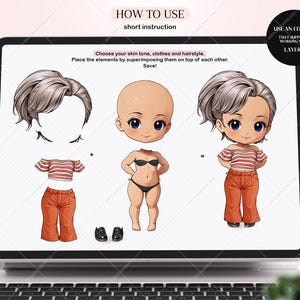Chibi Girl Clipart Creator: Striped Tops, Custom Portrait (digital ...