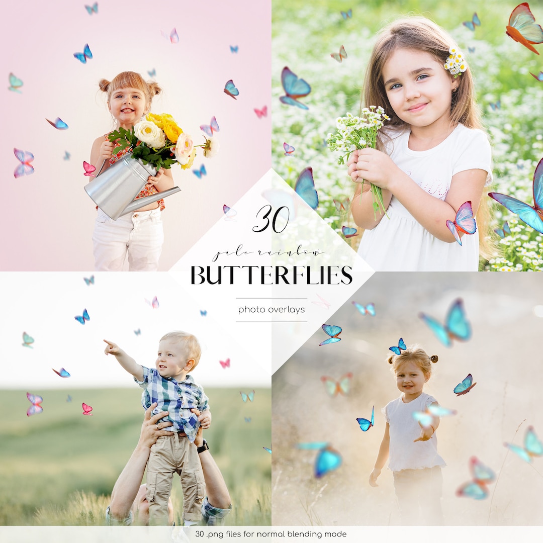 Pastel Rainbow Butterflies Photo Overlays, 30 PNG Files, Flying ...