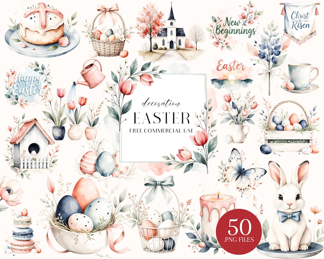 Easter Decorations Clipart, Spring Floral PNG, Easter Decor - Etsy