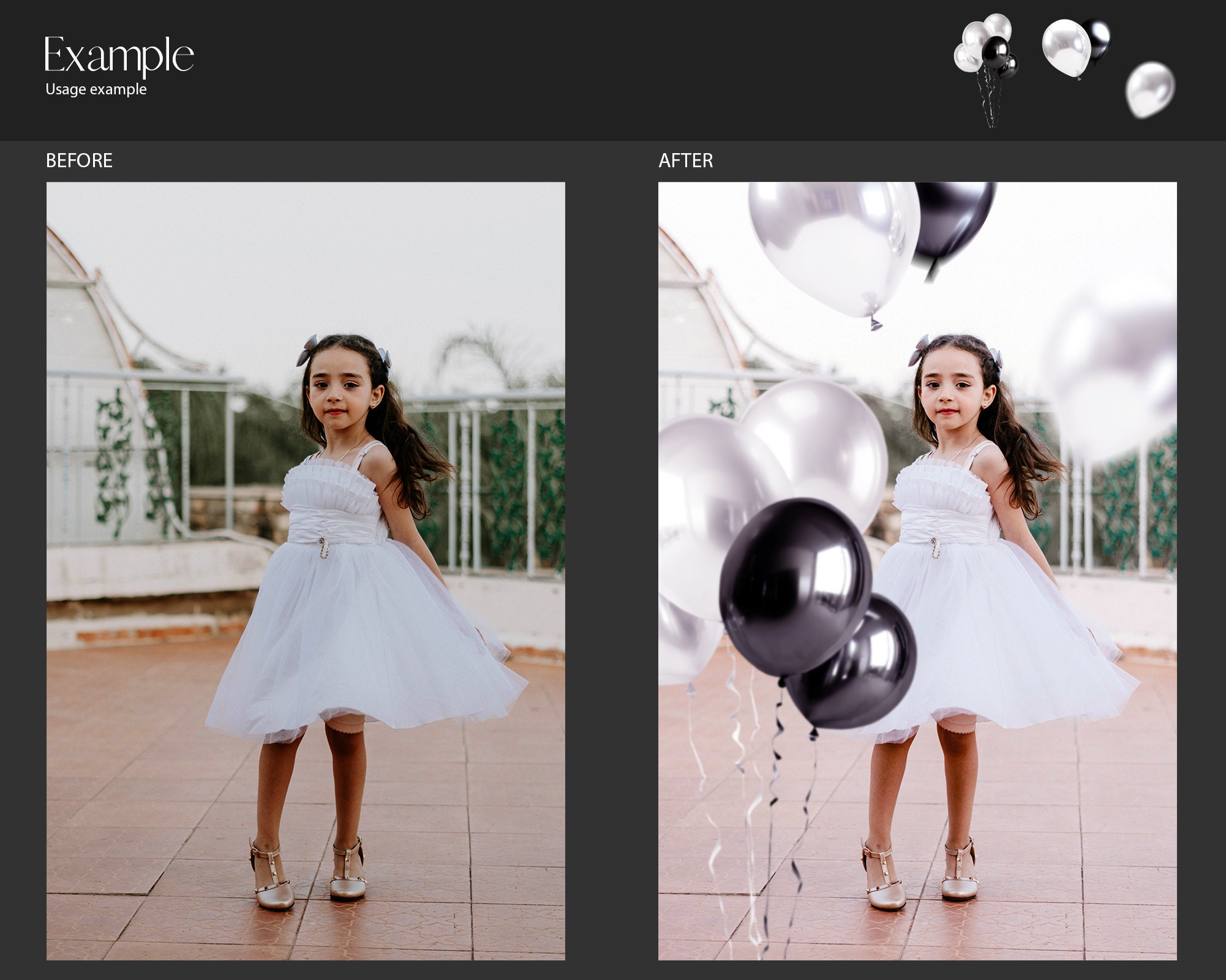 Black and White Balloons Photo Overlays: Metallic Clip Art (30 PNG ...