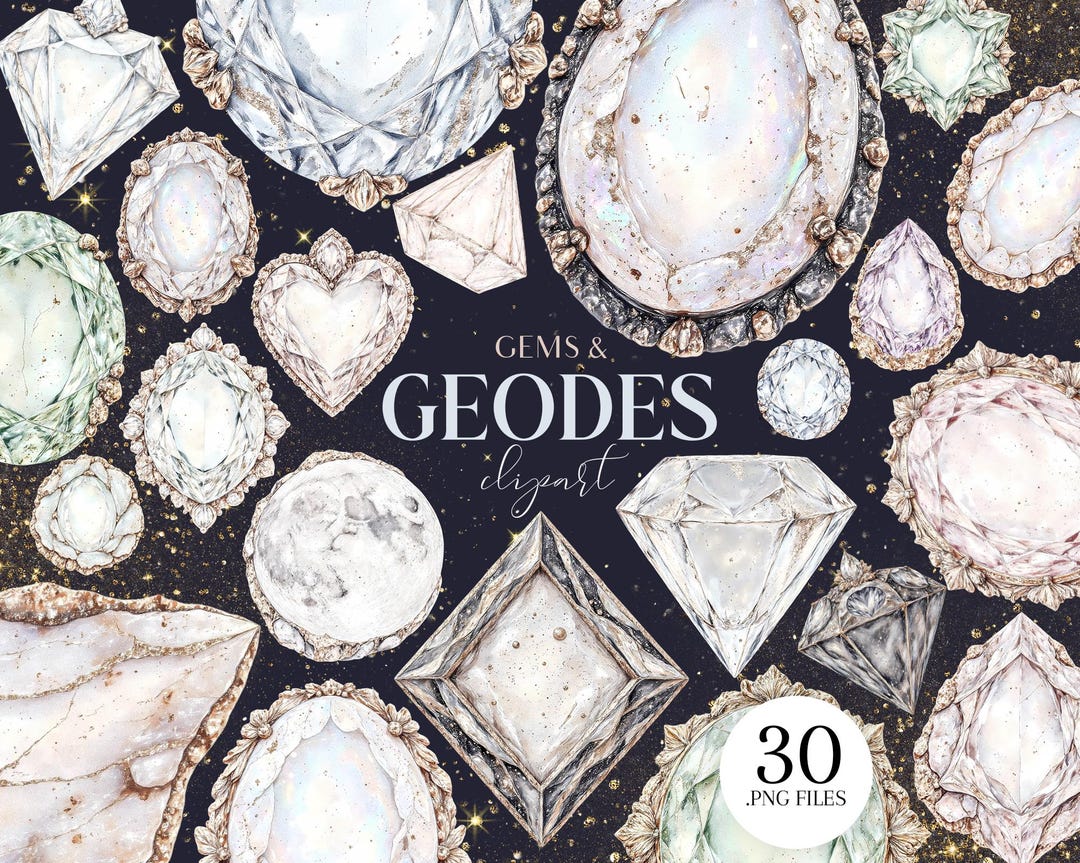 Watercolor Gems & Geodes Clipart Set, Crystal Stone PNG, Precious Gem ...