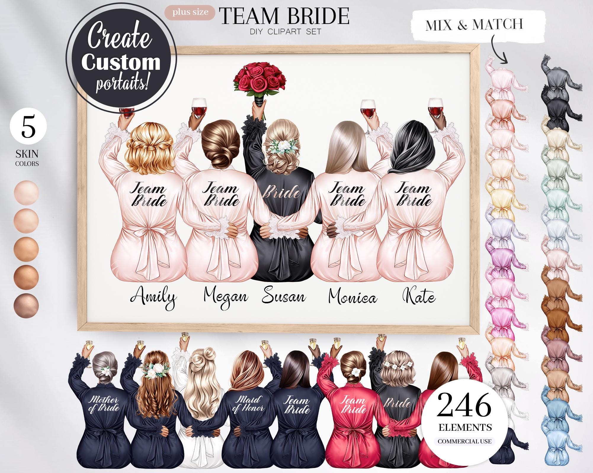 Curvy Team Bride Clipart: Plus Size Bridesmaids, Wedding Portrait ...