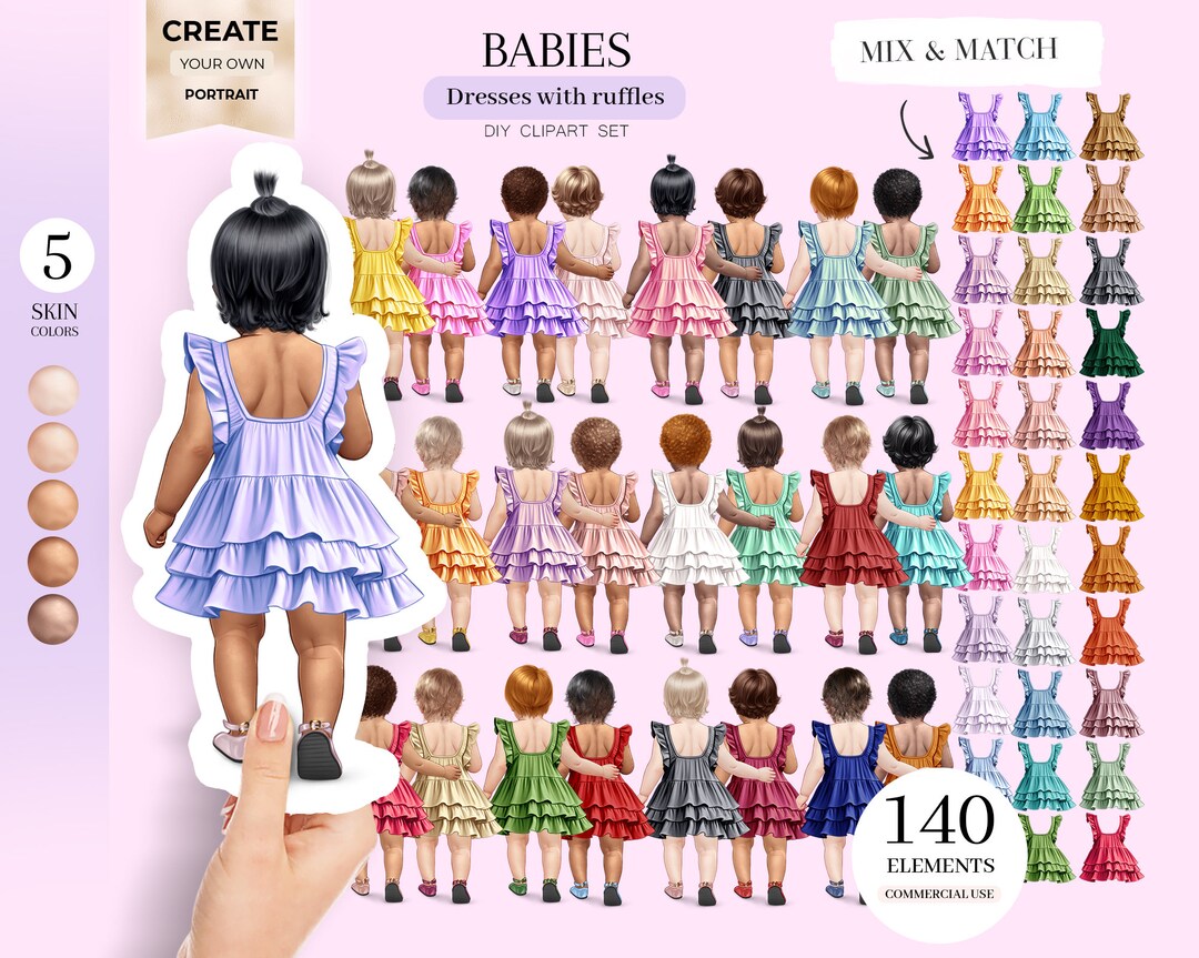 Baby Frilly Dresses Clipart, Fashion Babies Clipart, Custom Baby ...