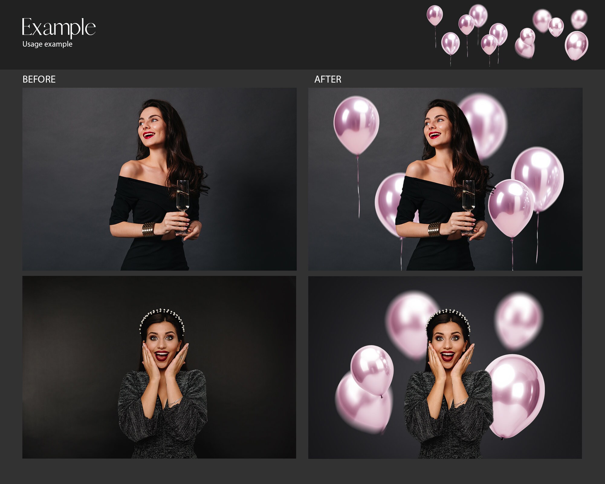 Pink Balloons Photo Overlays, 30 PNG Files, Balloons Digital Backdrop ...