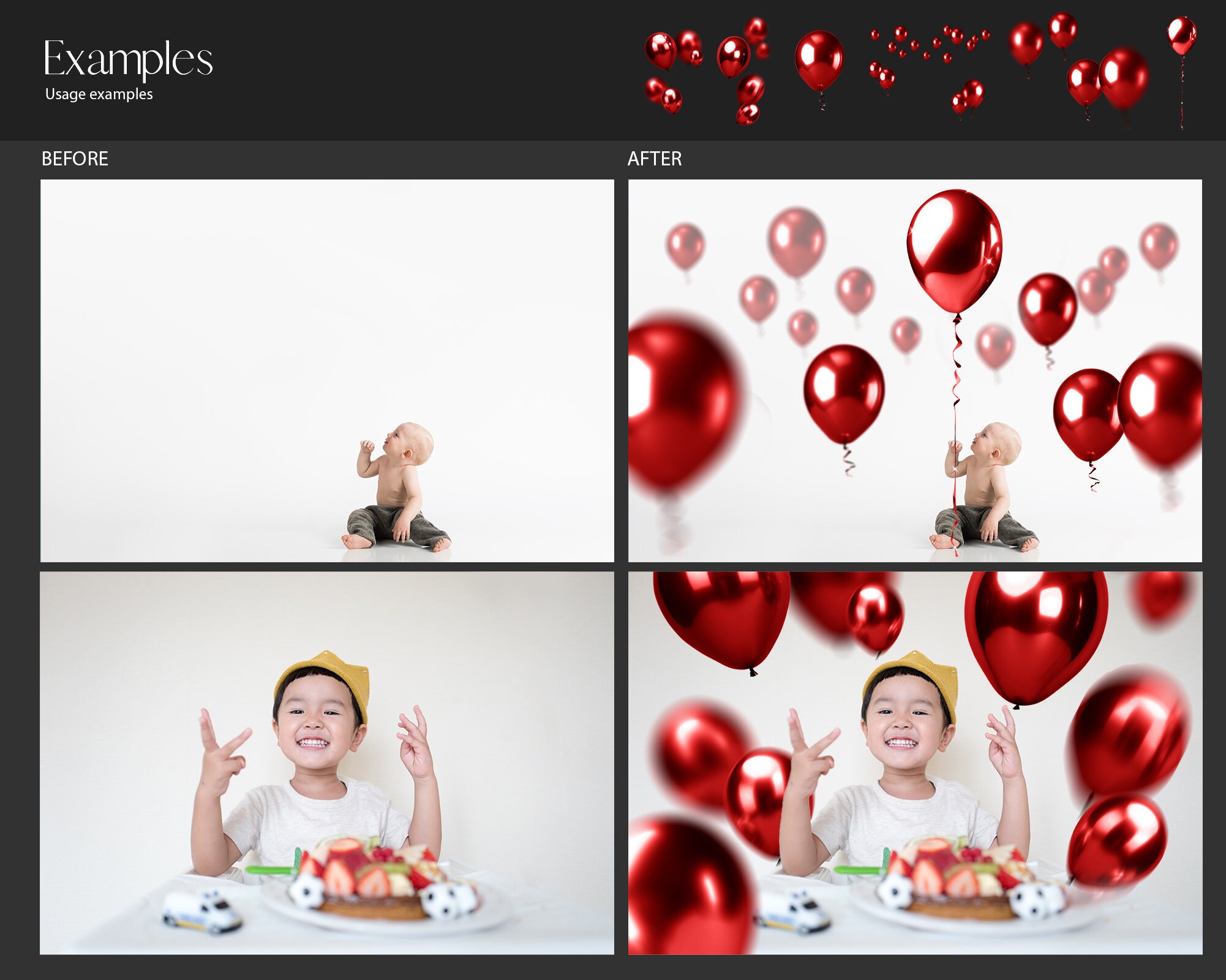 Red Balloons Photo Overlays, 30 PNG Files, Red Balloons Digital ...