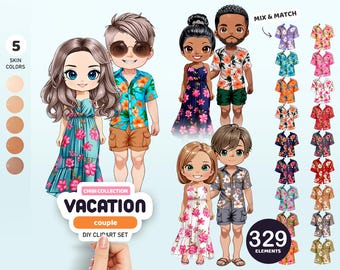 Vacation Couple Chibi Clipart: Summer Portrait Creator (digital ...
