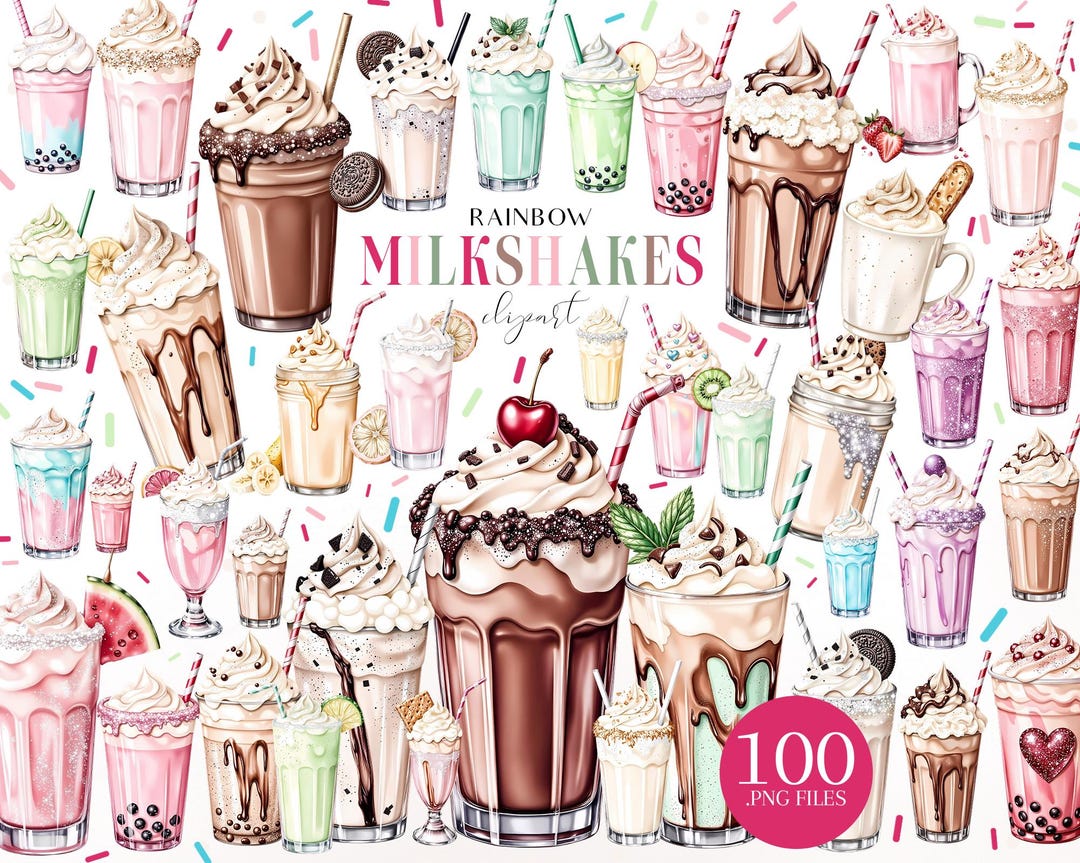 Rainbow Milkshakes Clipart Set, Colorful Milkshake PNG, Sweet Dessert ...